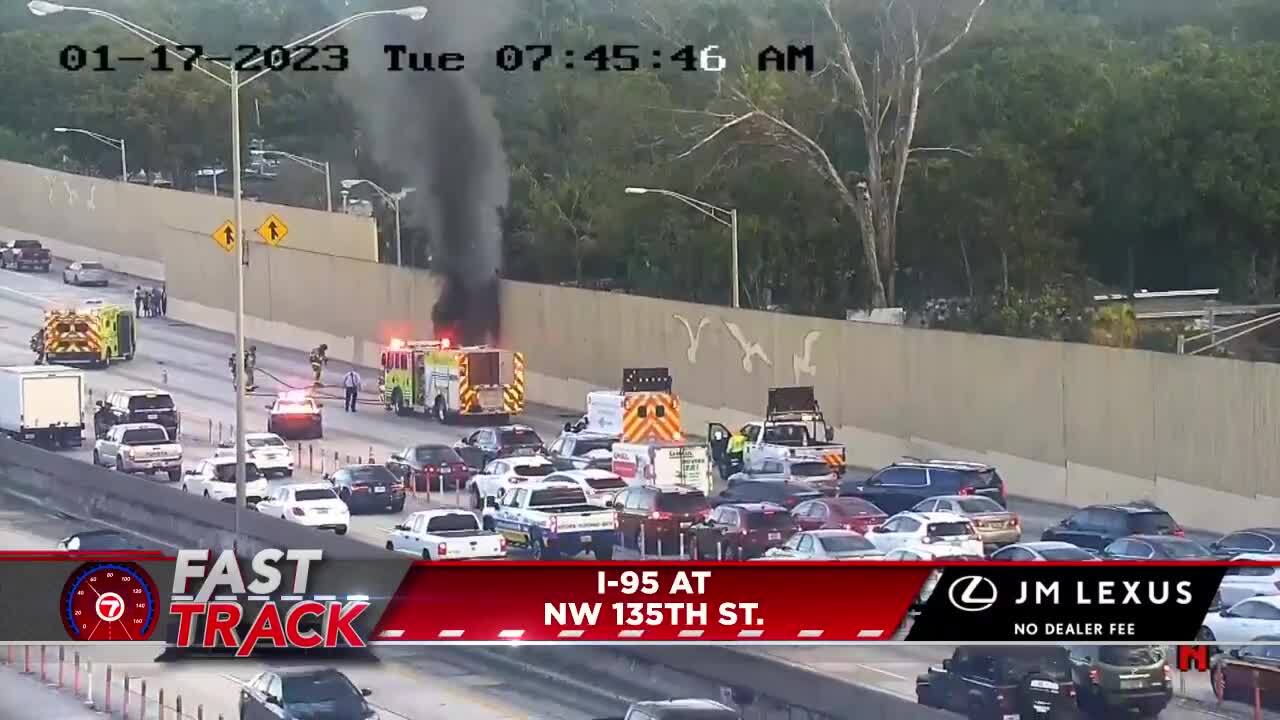 Car fire causes lane closures on I-95 in Miami - WSVN 7News | Miami ...