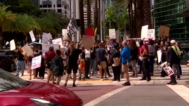 Groups across political spectrum protest DeSantis in Brickell ahead of ...