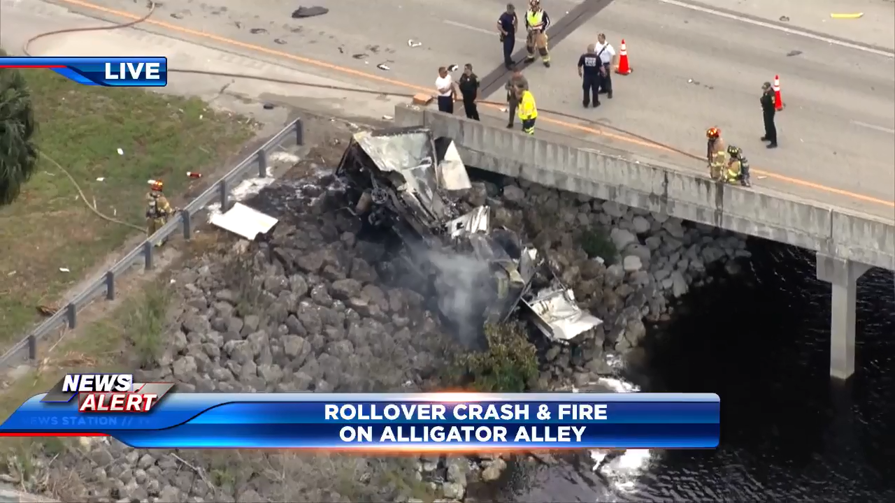 1 dead after rollover crash leads to vehicle fire on I-75 - WSVN 7News | Miami News, Weather ...