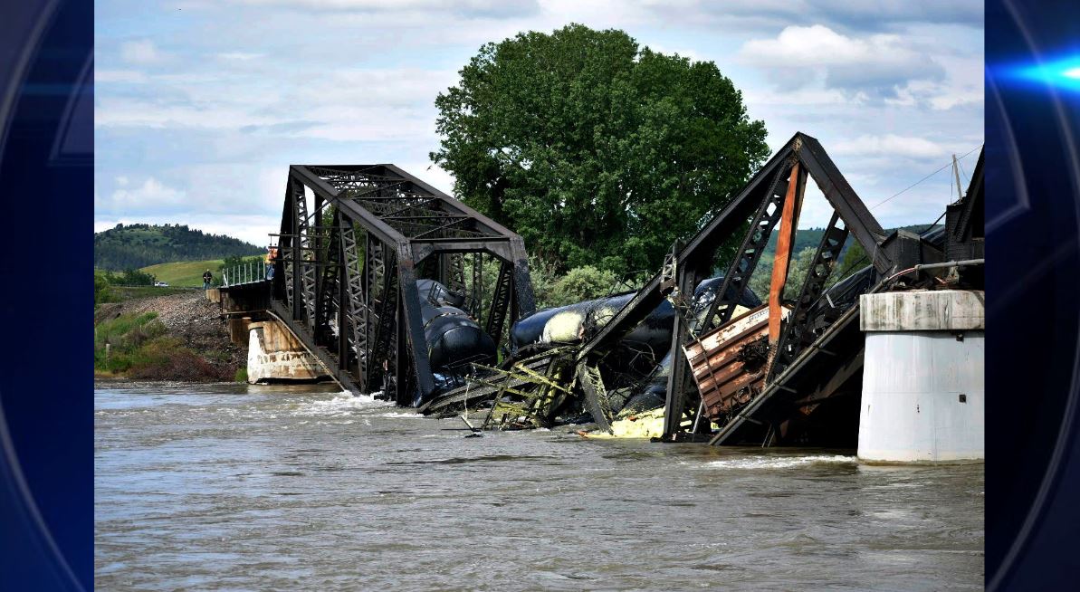 Train derailment on Montana bridge sends multiple rail cars into the ...
