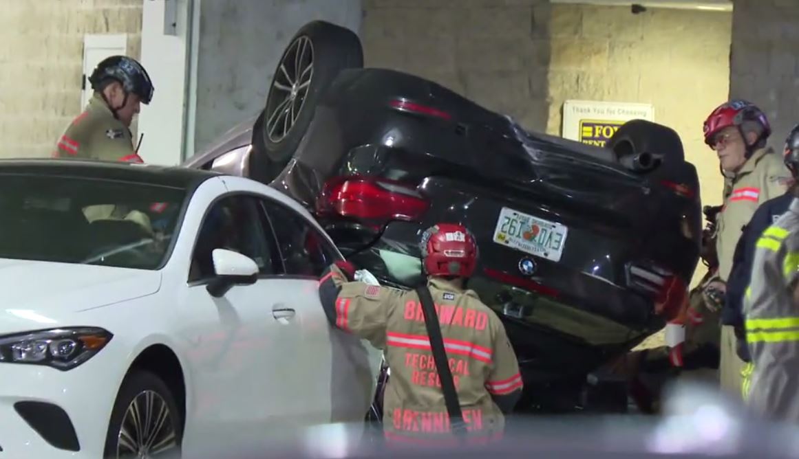 Rollover crash at FLL parking garage injures driver, sparks gasoline spill - WSVN 7News | Miami ...