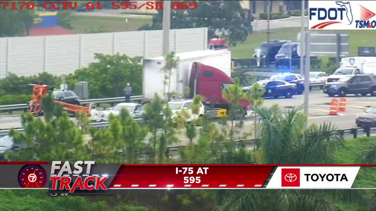 Tractor trailer jackknifed following crash on I-75 causes closure onto I-595 exit ramp - WSVN ...