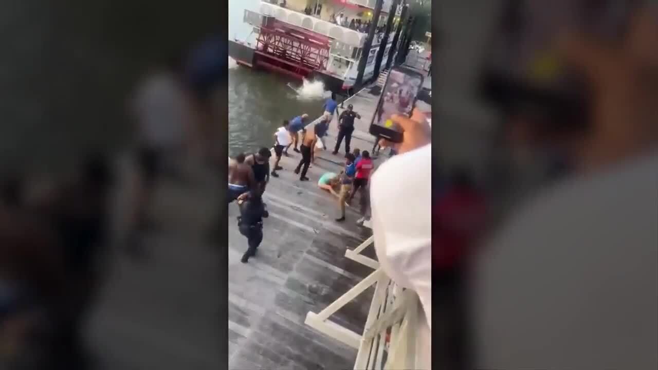 Man filmed wielding folding chair in riverfront brawl pleads guilty to ...