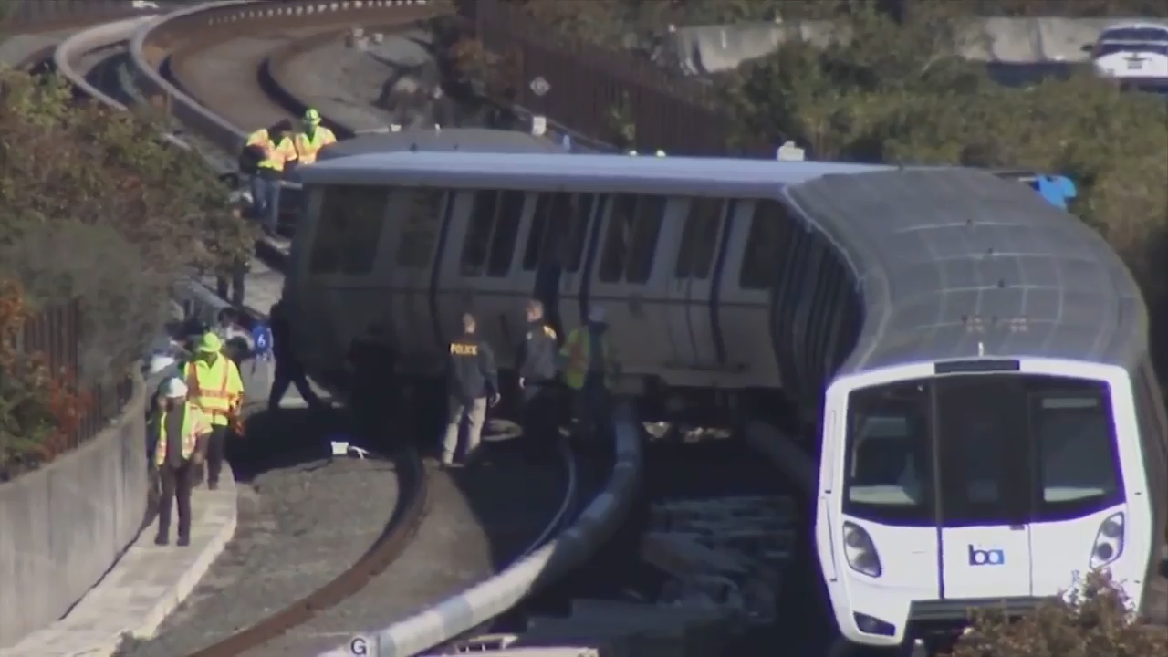 Train derails and catches fire near San Francisco, causing minor ...