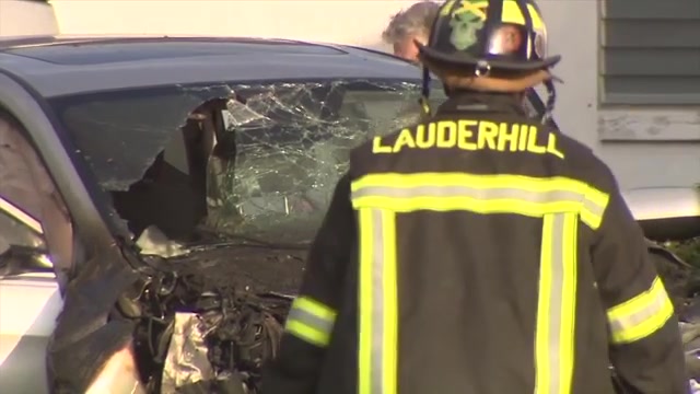 Driver Hospitalized After Car Slams Into Lauderhill House Catches Fire