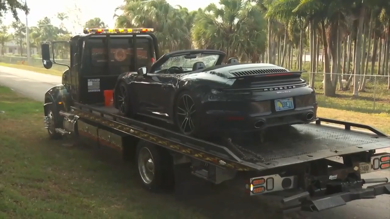 Empty Porsche convertible found submerged in Miramar canal - WSVN 7News ...