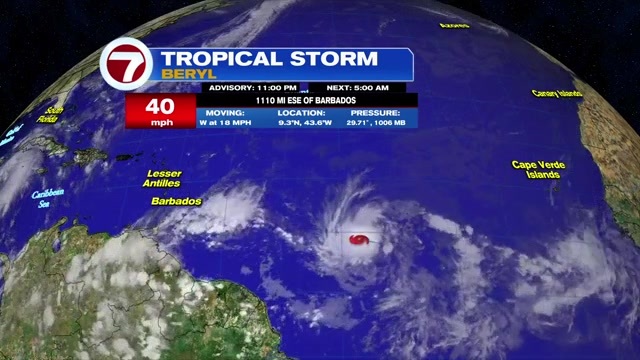 System in the central Atlantic strengthens into Tropical Storm Beryl ...