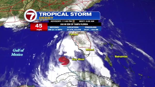 Tropical Storm Debby moving through Gulf toward Florida with hurricane ...