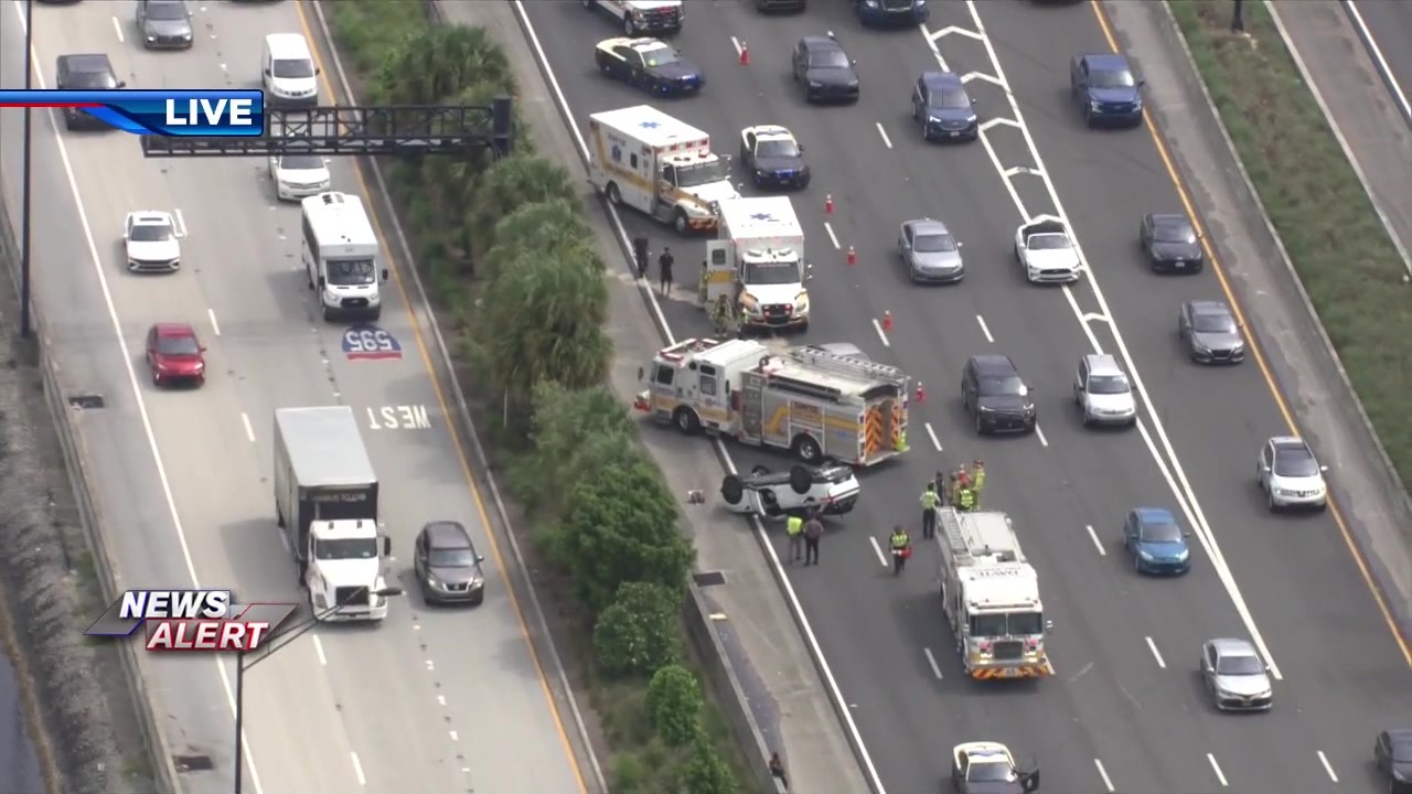 3 hospitalized in rollover crash on I-595 in Davie - WSVN 7News | Miami ...