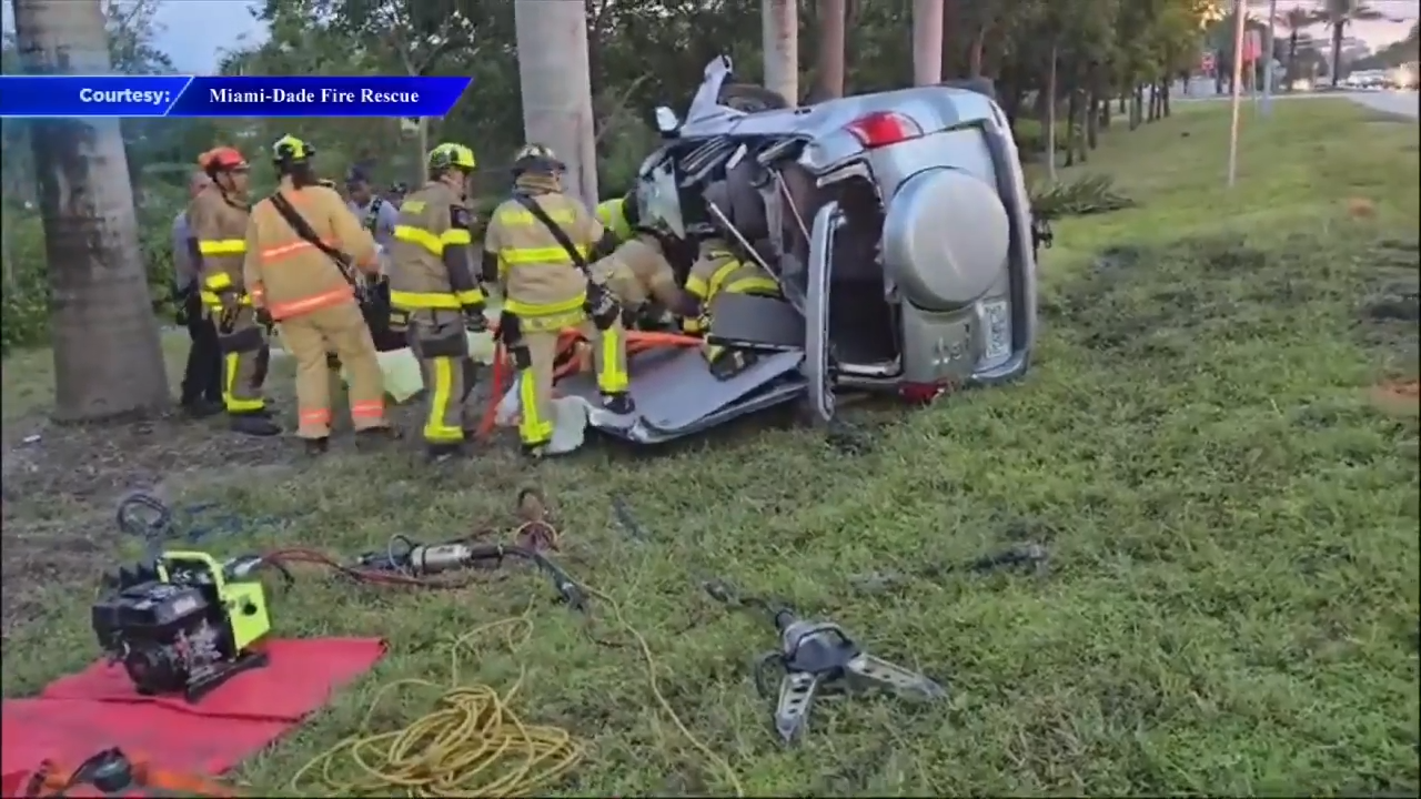 Rescue crews free driver trapped in SUV after rollover crash in Miami Gardens - WSVN 7News ...
