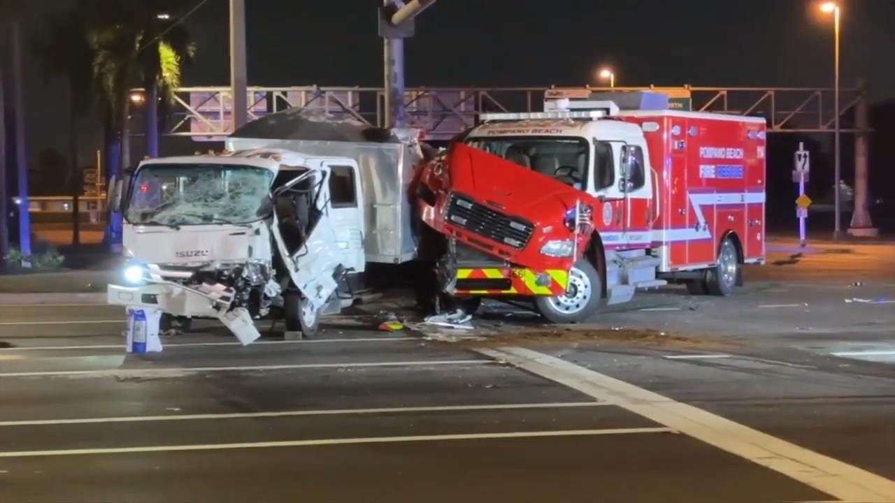 3 Pompano Beach firefighters, 2 others hospitalized after fire rescue vehicle, lawn service ...