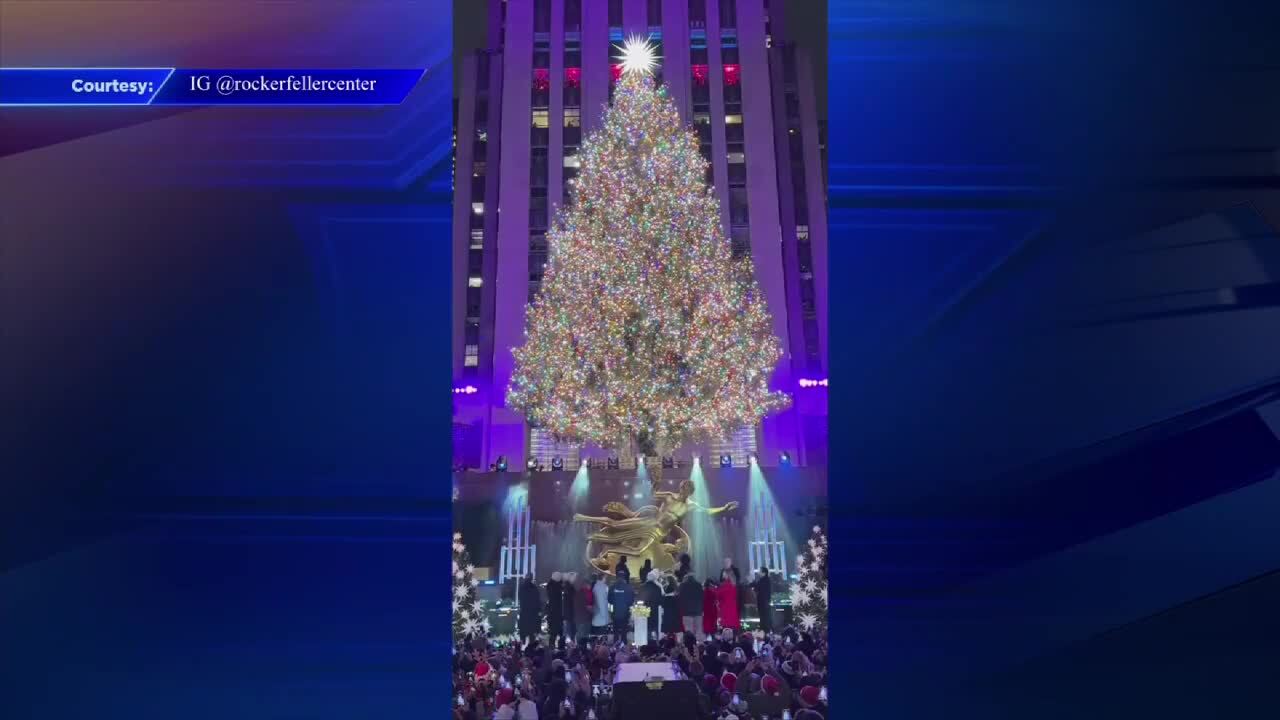 The Rockefeller Center Christmas tree lights up in New York City - WSVN ...