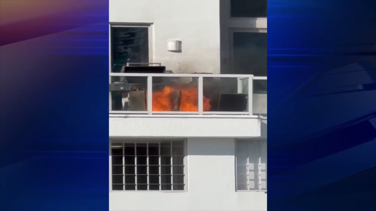 Cellphone video shows the moments a grill bursts into flames on a ...