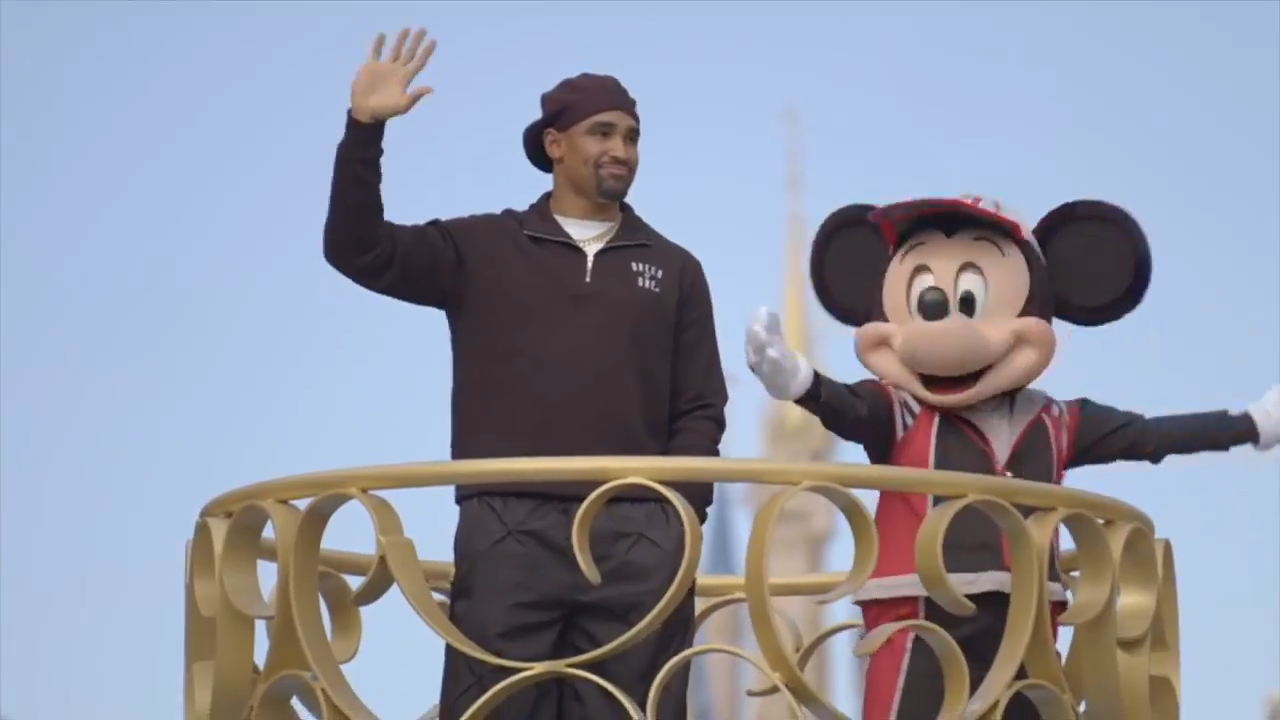 Philadelphia Eagles QB Jalen Hurts celebrates Superbowl win at Disney ... Philadelphia Eagles QB Jalen Hurts celebrates Superbowl win at Disney ...