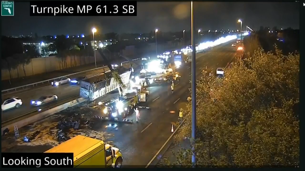 Rolled over truck closes several SB lanes of Turnpike near Commercial ...
