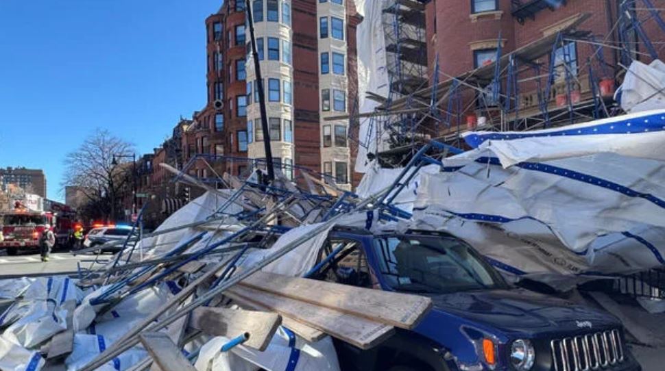 Huge scaffolding collapses in Boston as howling winds whip across ...