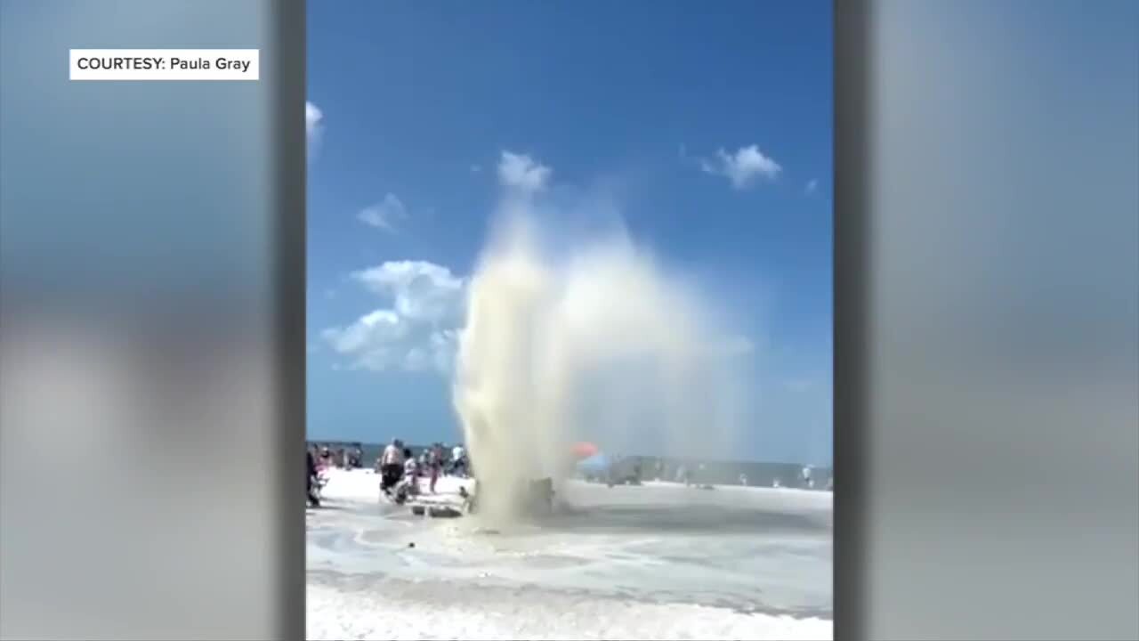 Geyser of sand, water bursts into air after pipe breaks on Fort Myers ...