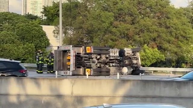 Tanker driver hospitalized after 4-vehicle rollover crash on I-95 in Miami - WSVN 7News | Miami ...