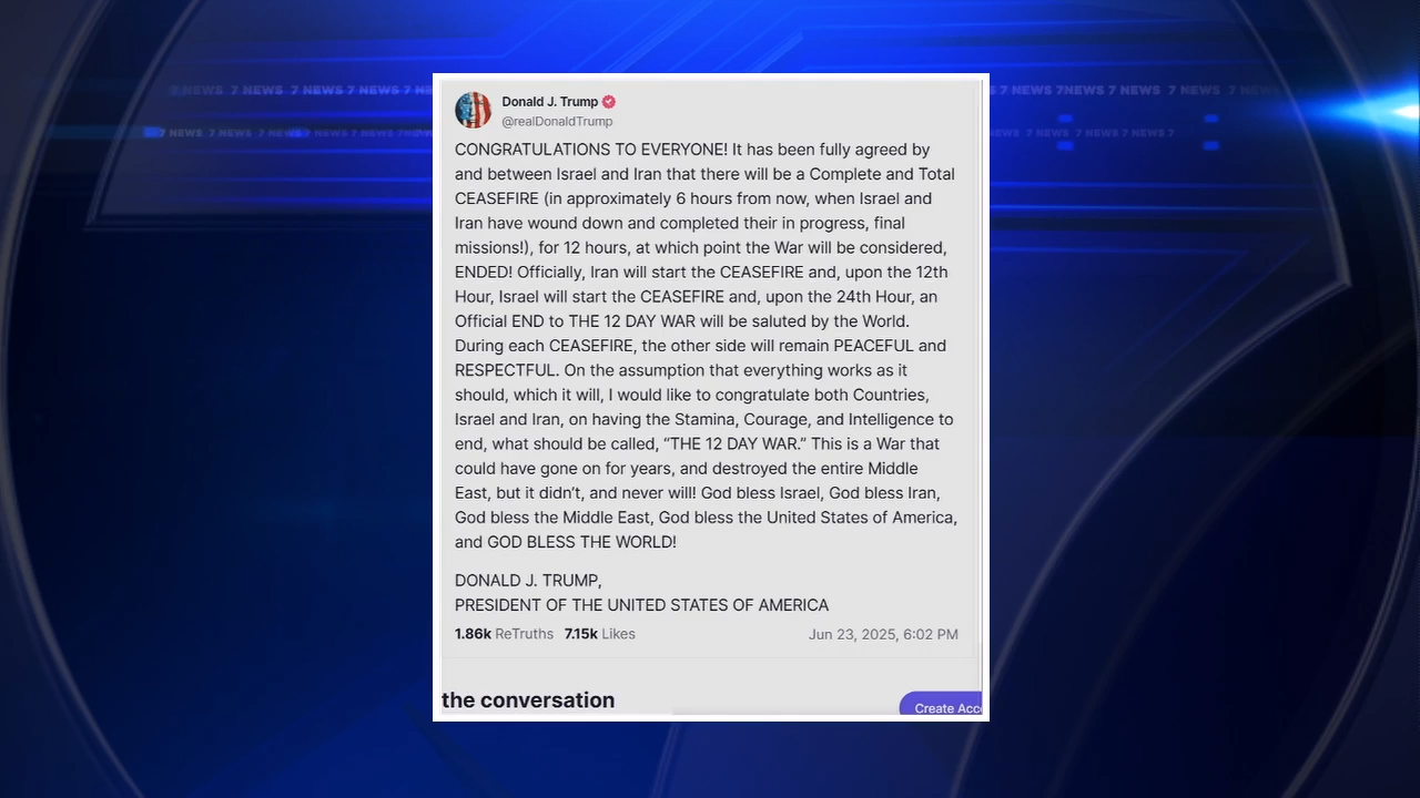 Trump announces a ceasefire in Iran-Israel war; Iran to halt its fire if Israel stops its ...