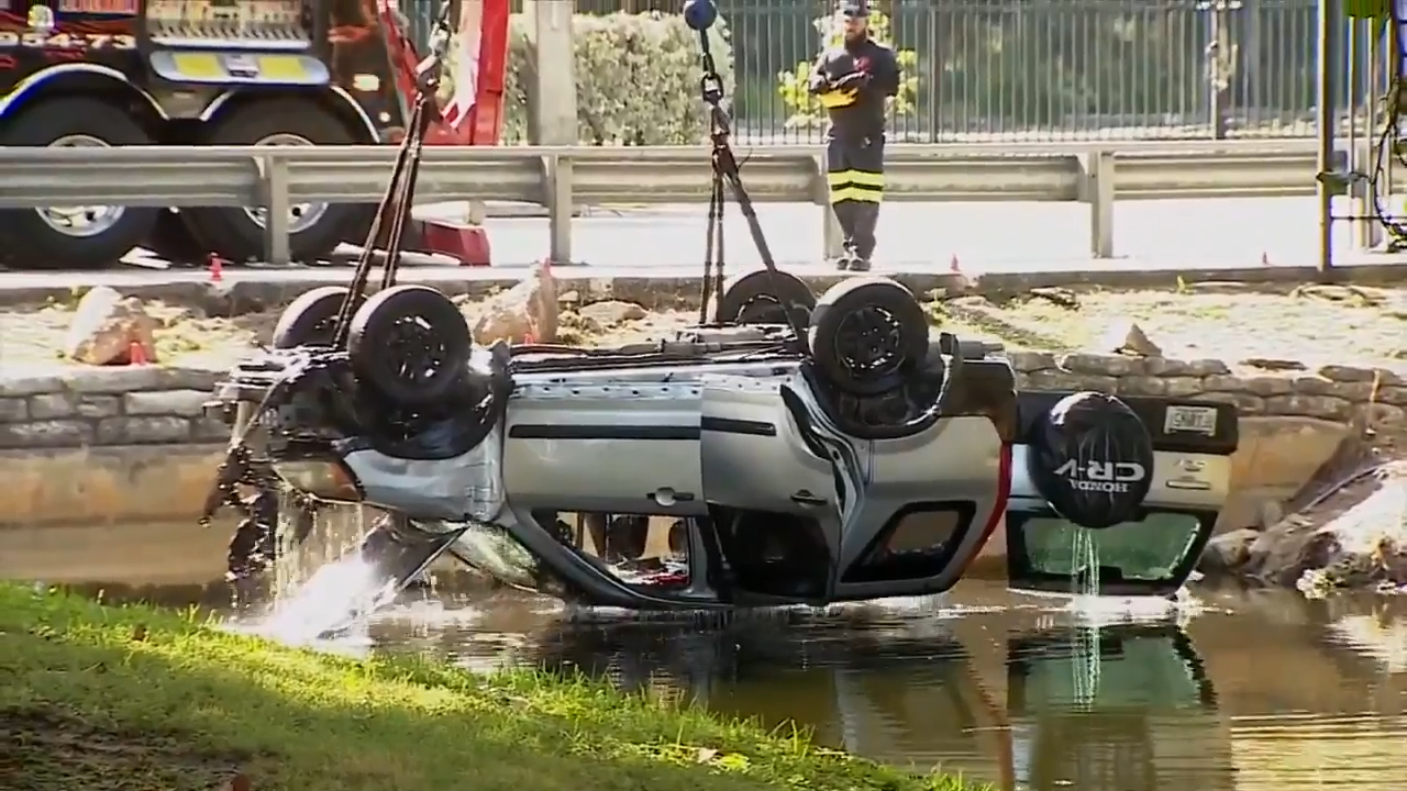 Woman transported in critical condition after vehicle plunges into ...