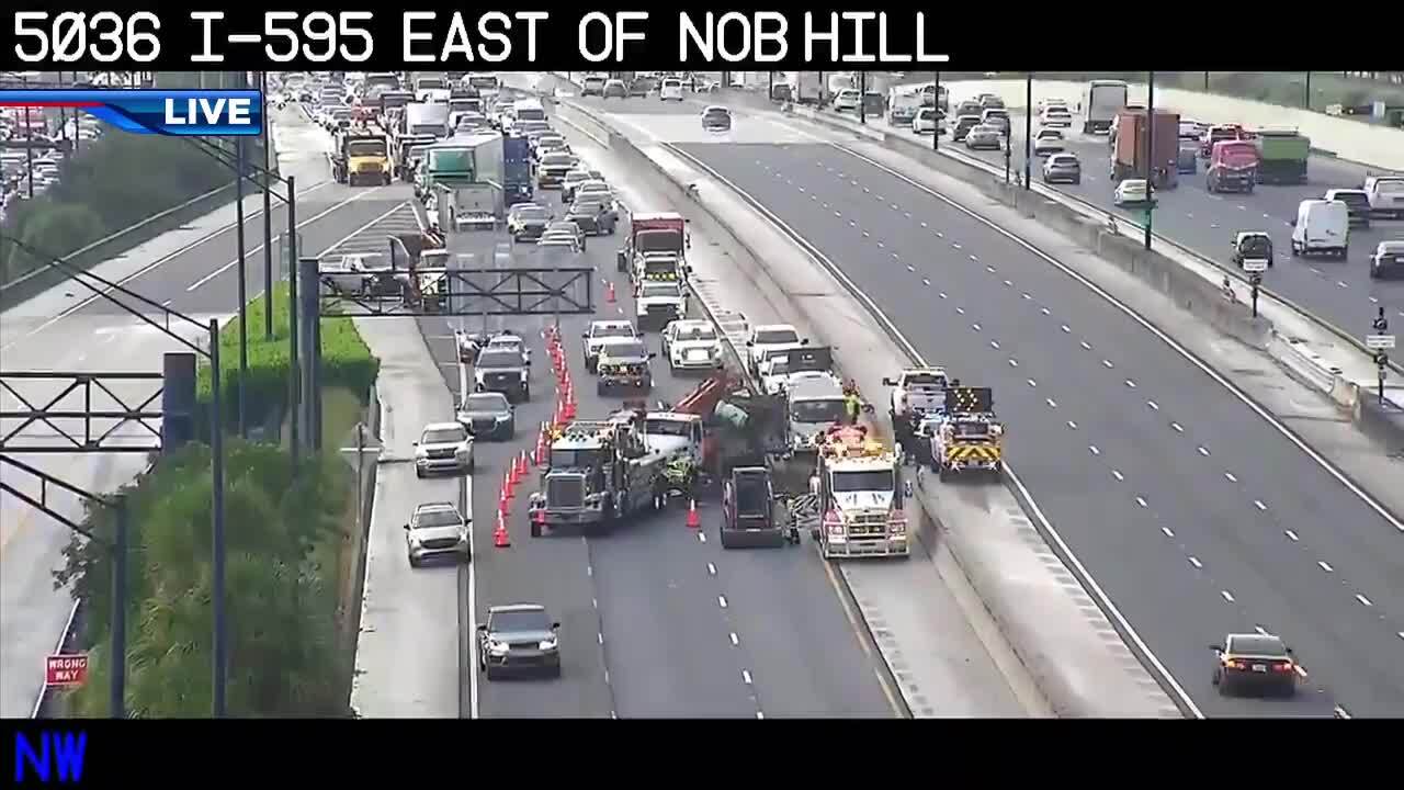 Crash leaves car rolled over on EB lanes of I-595 near Nob Hill Road in ...