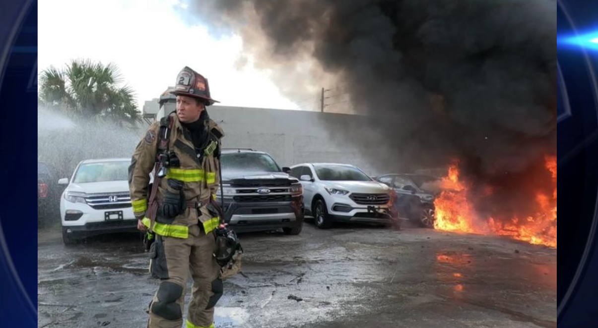 10 vehicles damaged after fire sparks at Fort Lauderdale car lot - WSVN ...