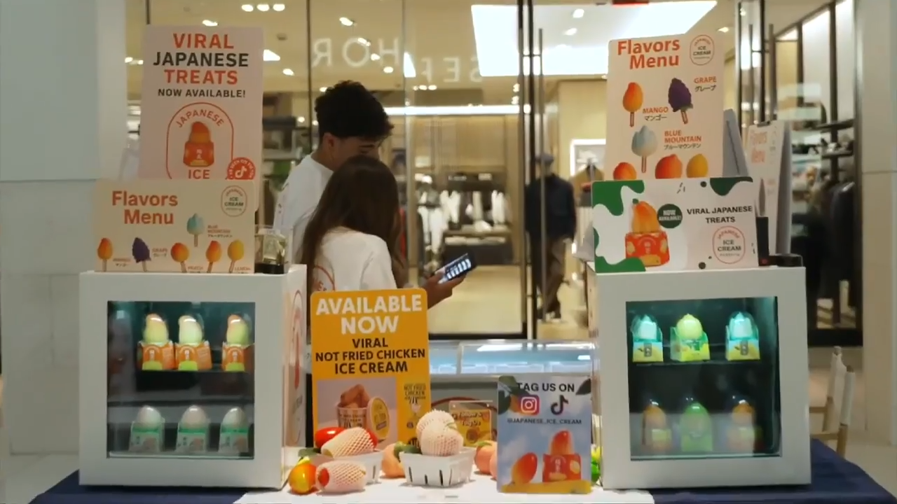 Japanese ice cream stand that serves ice cream shaped like a fruit ...