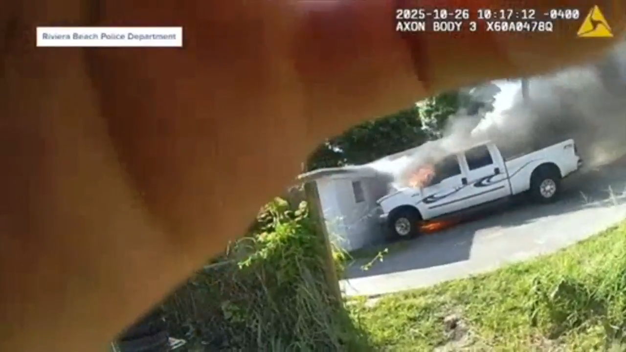 Riviera Beach officer rescues family from house fire after truck erupts ...