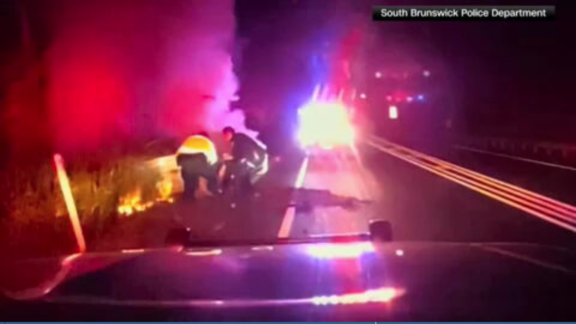 Dramatic video: NJ police pull driver from car fire in harrowing rescue ...