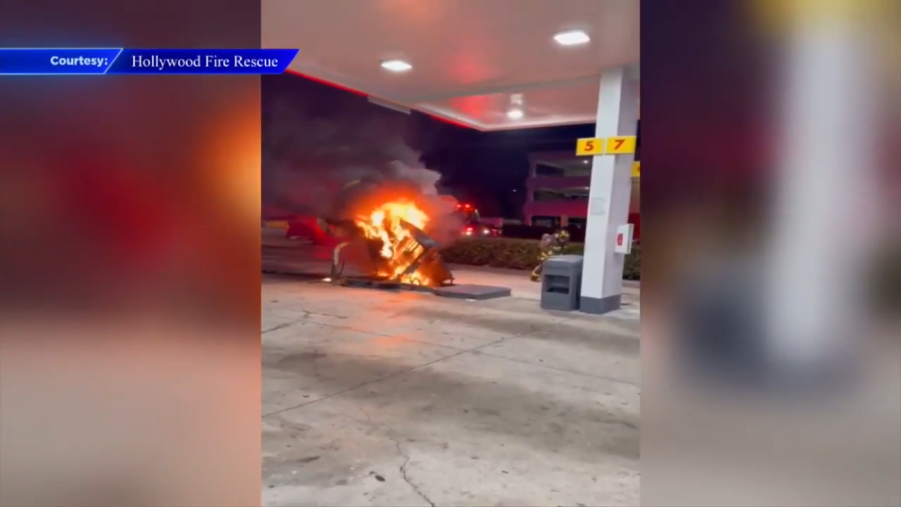 Crews extinguish fire that sparked after vehicle drove off with gas ...